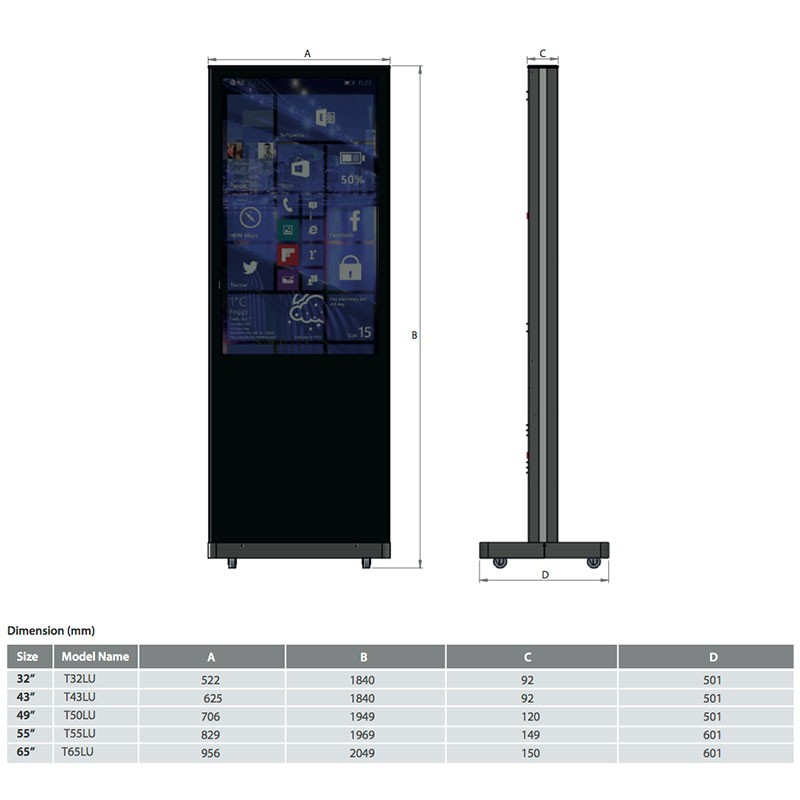 Tótem publicitario digital modelo Londres Tamaños de pantalla 32 ...
